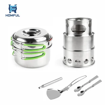 Homful 8pcs Portable Cooking Pot Set Wood-burning Stainless Steel ...