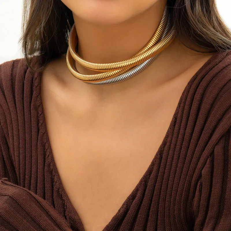 Multi Triple Layer Chunky Neck Chain - 18K Gold Plated
