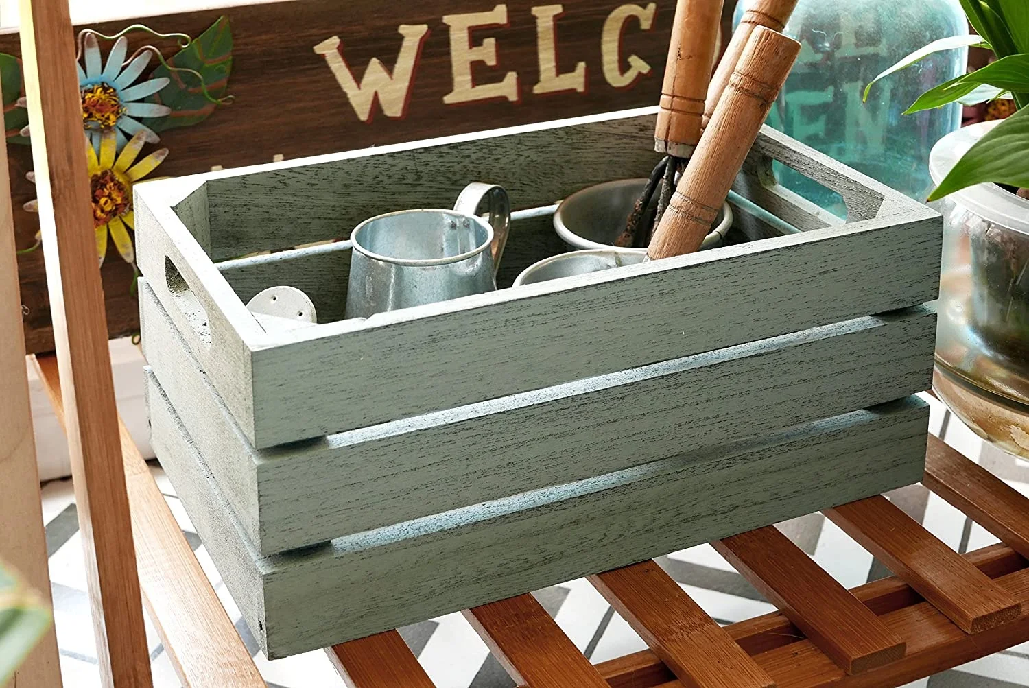 Decorative Storage Wooden Crates (set Of 3,Light Green) | Rustic ...