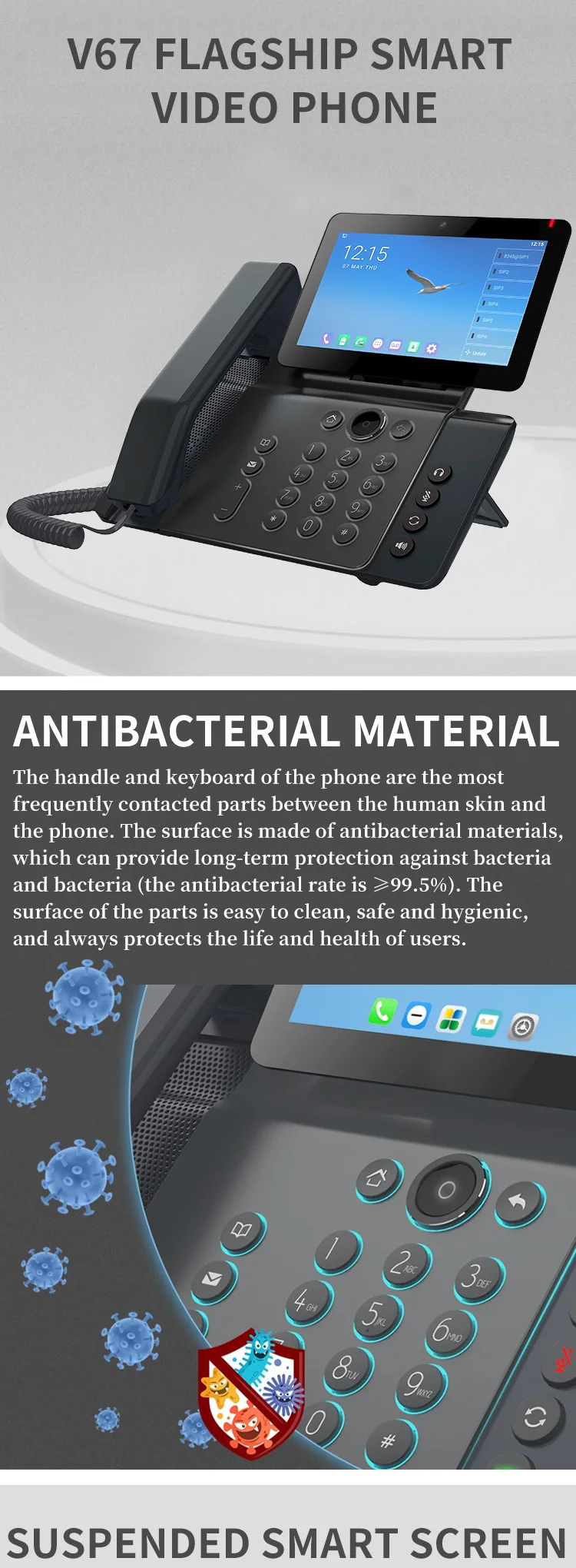 V67 Flagship Smart Video Phone 20 Sip Lines Hotel 7-inch Sip Voip Ip ...