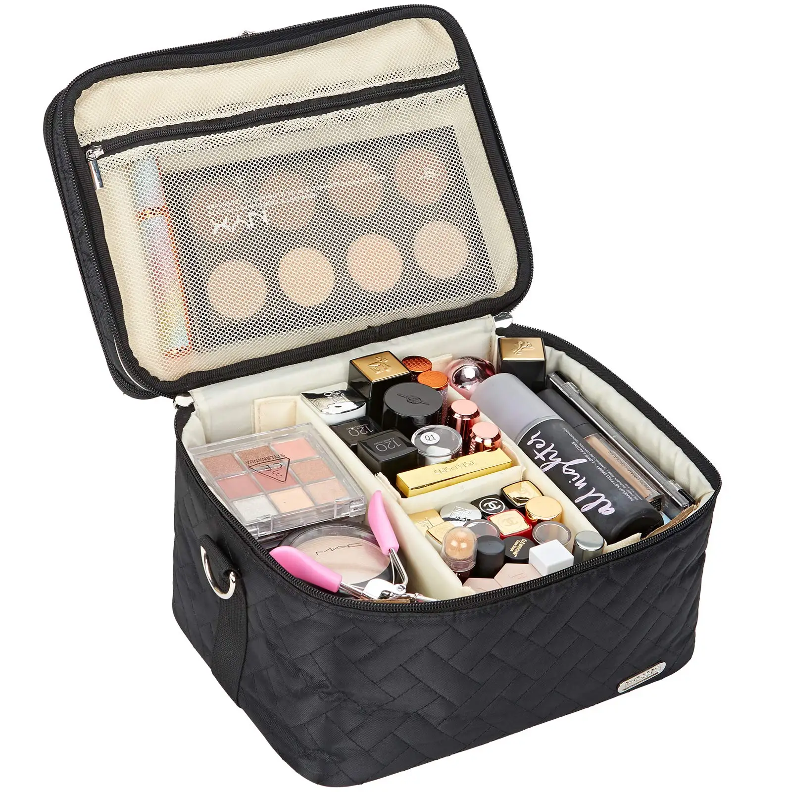 Black Cosmetic Bag Makeup Organizer Corduroy Make-up Travel Storage Box ...