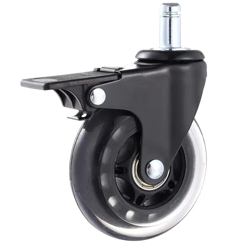 Transparent Caster Black Pu Wheel With Ring Stem With Brake 3 Inch 5pcs ...