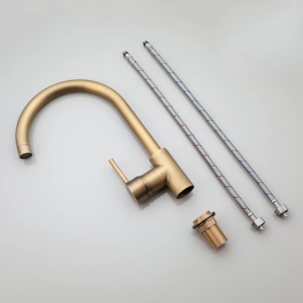 Antique Brass Stainless Steel Kitchen Faucet Deck Mounted Single Hole Hot& Cold Mixer Tap - Buy ...