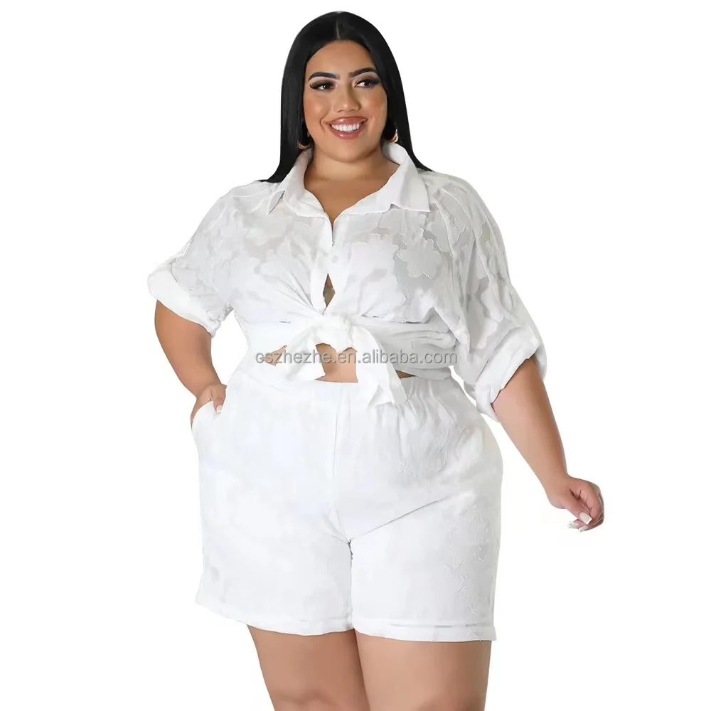 ZHEZHE Solid Color Plus Size Women's Sets Long Sleeve Chiffon Jacquard ...