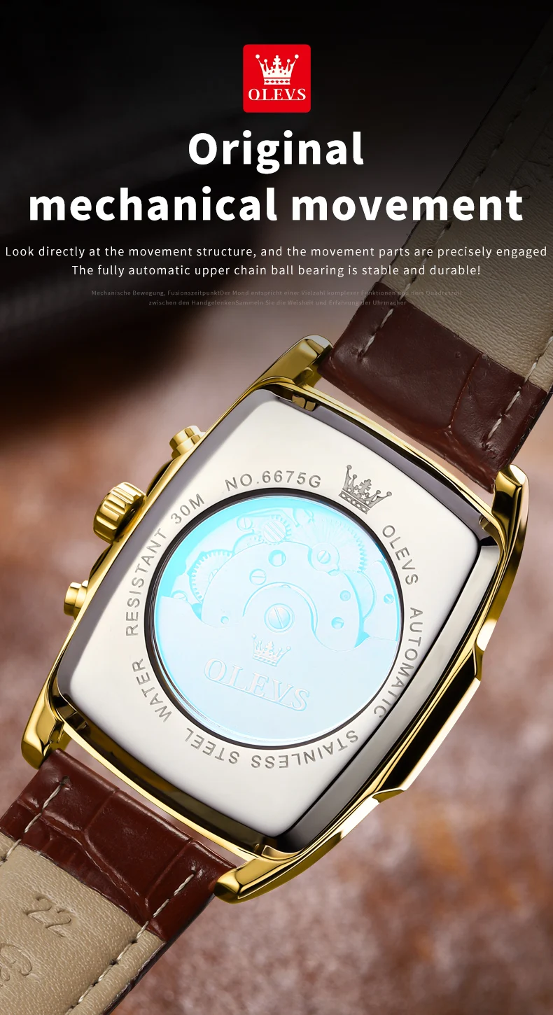 OLVES 6675 Skeleton Moonphase Watch - Luxury & Waterproof