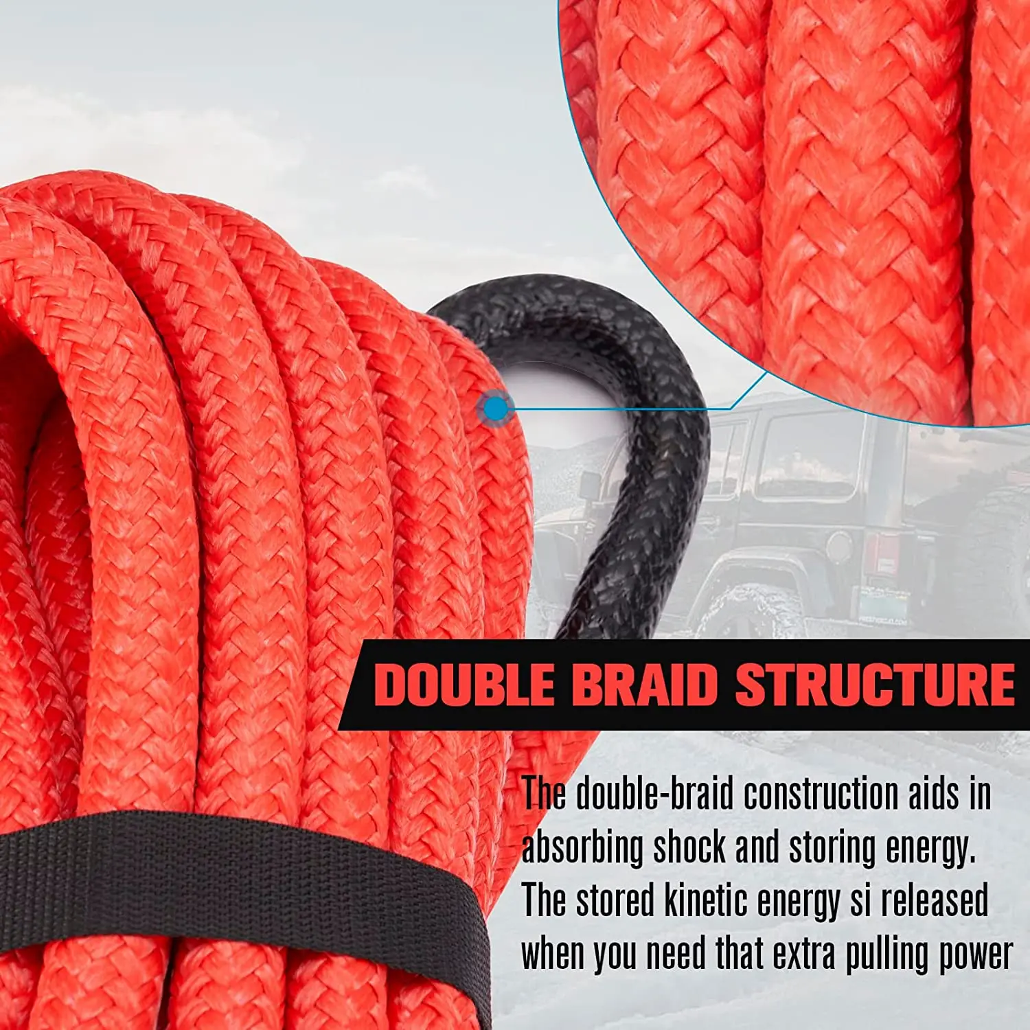 6m Vehicle Tow Rope Kinetic Energy Recovery Rope for Off-Road 4x4 ATV ...