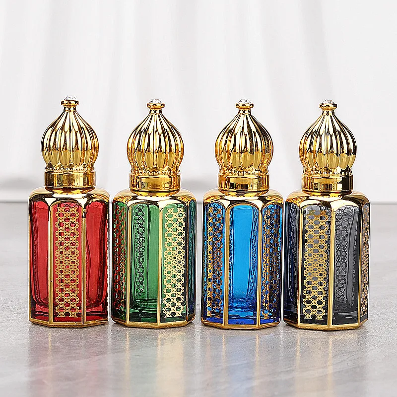 Luxury Electroplating Gold Crown Cap Roll on Glass Perfume Attar Bottles
