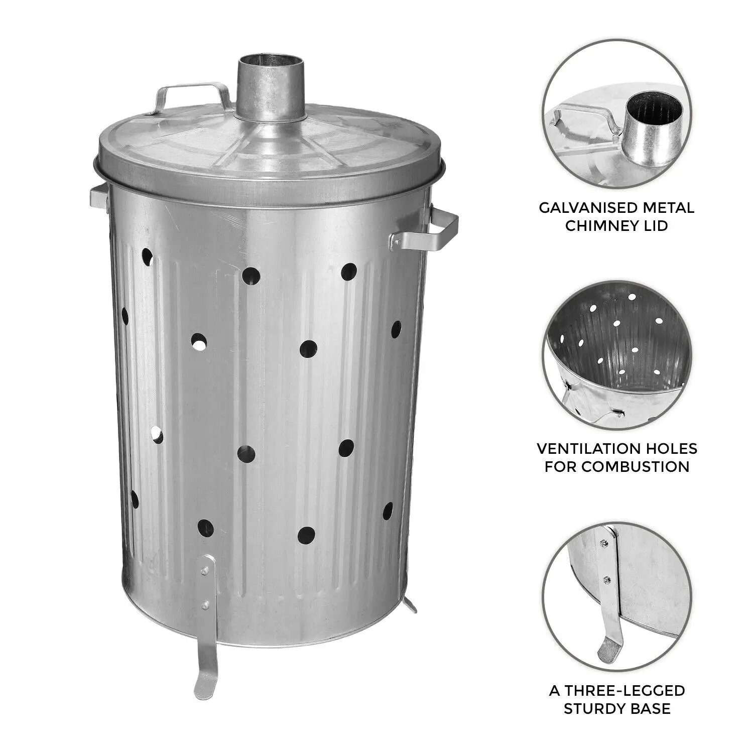 75L Galvanised Metal Incinerator - Eco-Friendly Waste Burner
