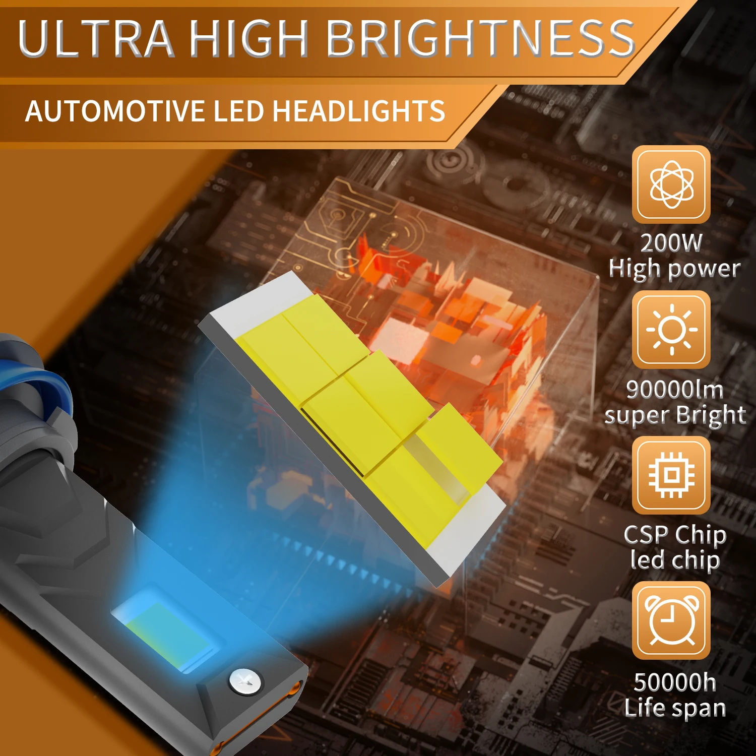 Auto Parts Led Csp Chip Led Head Light With Fan H1 H3 H7 H11 9005 9006 ...