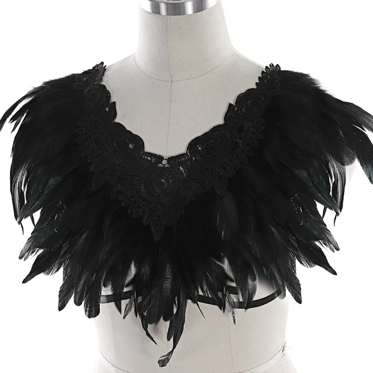Feather Bra Top Cage Body Harness Strappy Epaulette Shoulder Sexy Shawl ...
