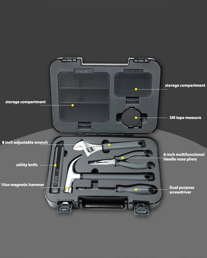 8pcs General Household Hand Tool Kit With Plastic Toolbox Storage Case ...