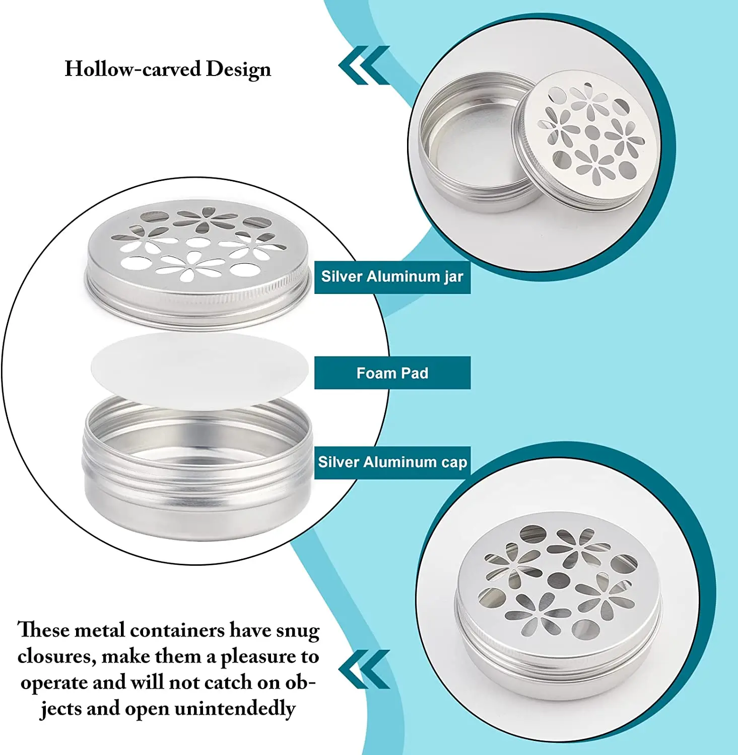 Empty Storage Containers with Hollow Lids 60ml Screw Lid Round Jars ...