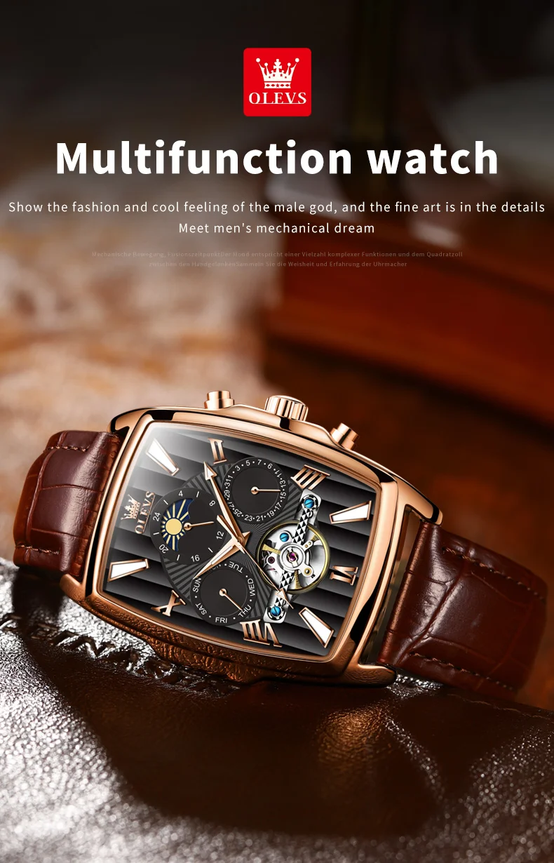 OLVES 6675 Skeleton Moonphase Watch - Luxury & Waterproof