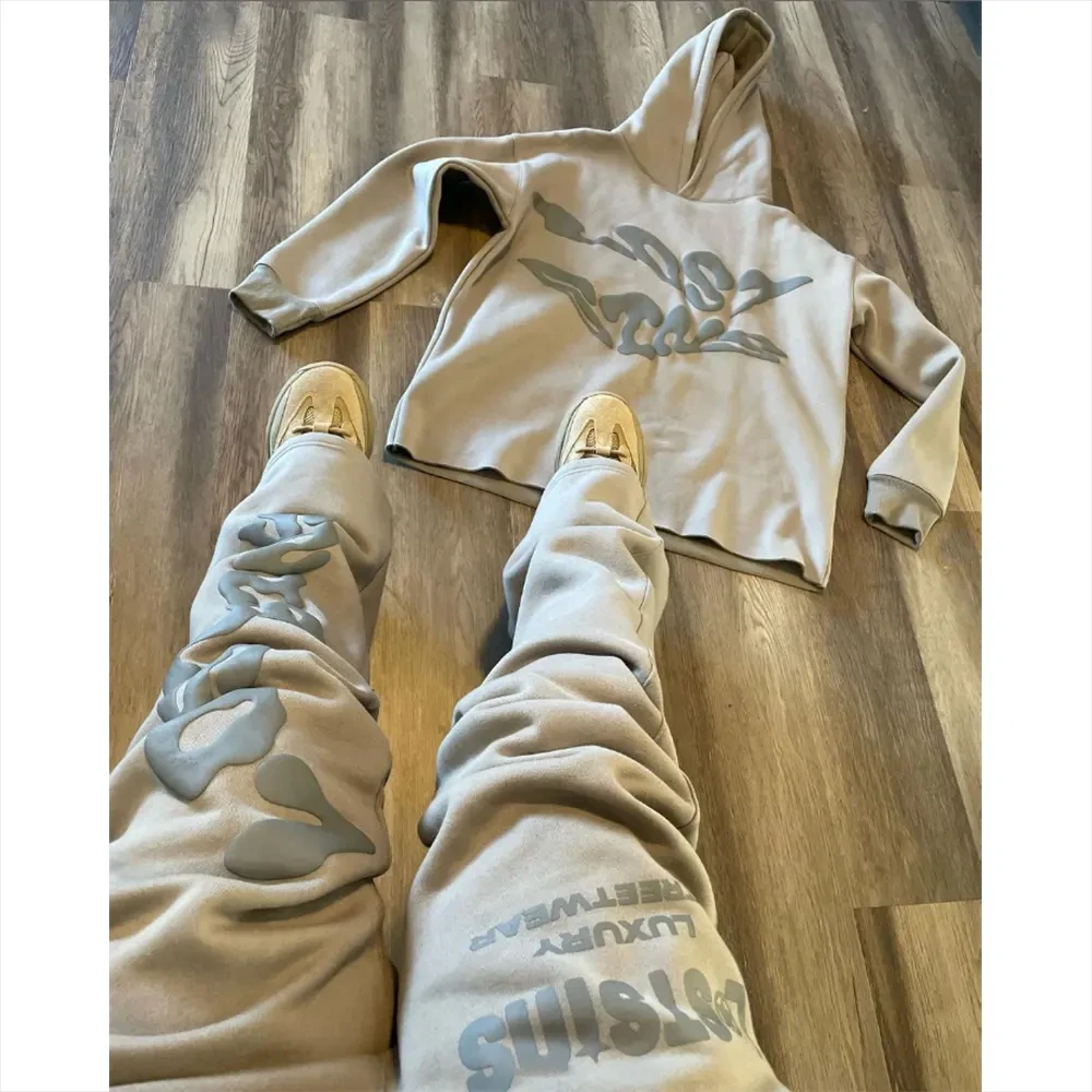 Flared Tracksuit Men Streetwear Graphic 3d Puff Print Stacked Sweatsuit ...