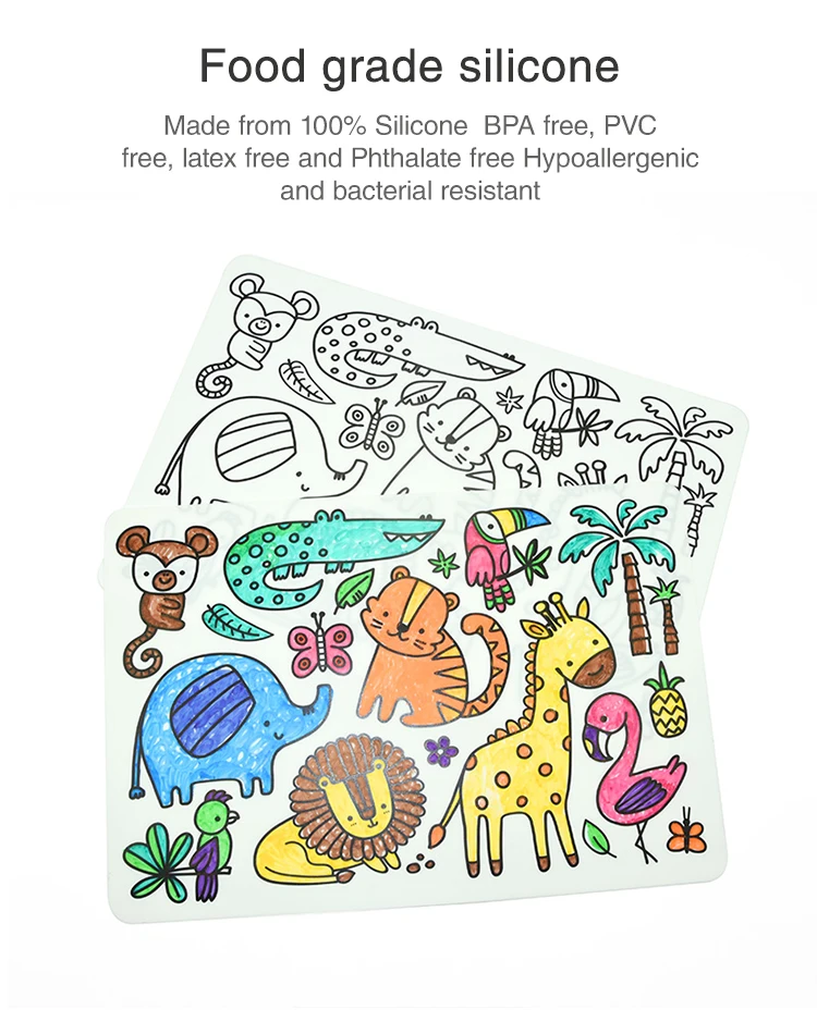 Silicone Doodle Mat Kids Graffiti Placemat Coloring Drawing Mat Animal ...