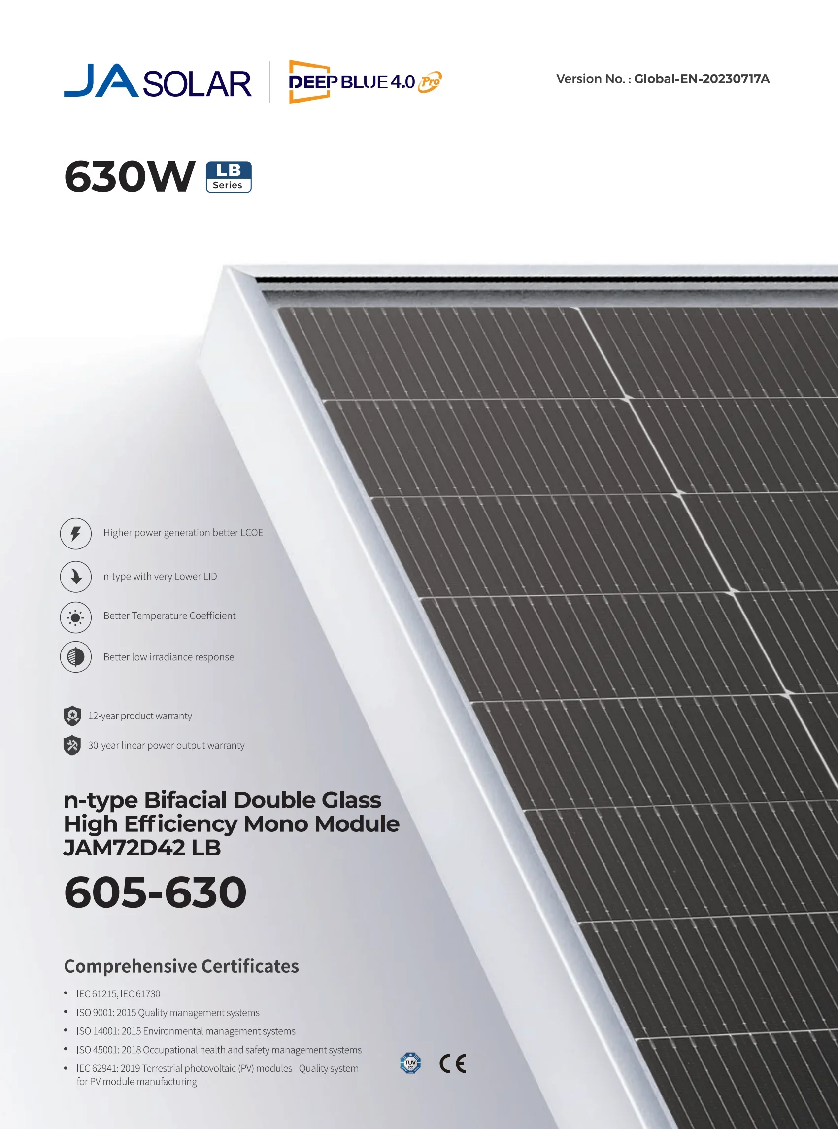 Ja Solar Panels Bifacial N-type 615w-630w Photovoltaic Panel Solar ...
