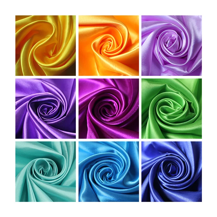 700 Colors In Stock 50d*75d Shiny Polyester Satin Fabrics No Stretch Soft Handing Feel For Decor ...