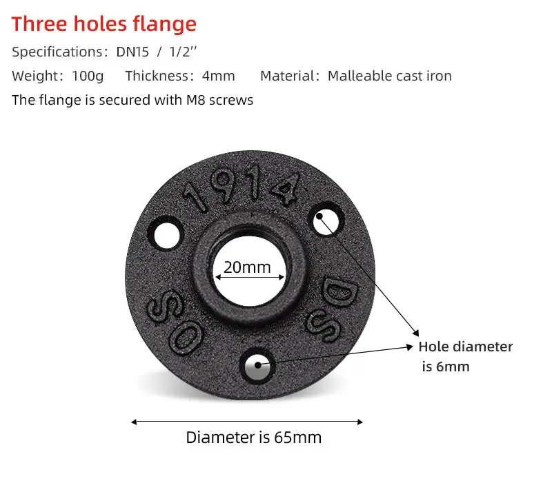1/2" Cast Iron BSP Threaded Floor Flange for Wall Mount Pipe Fittings Shelf