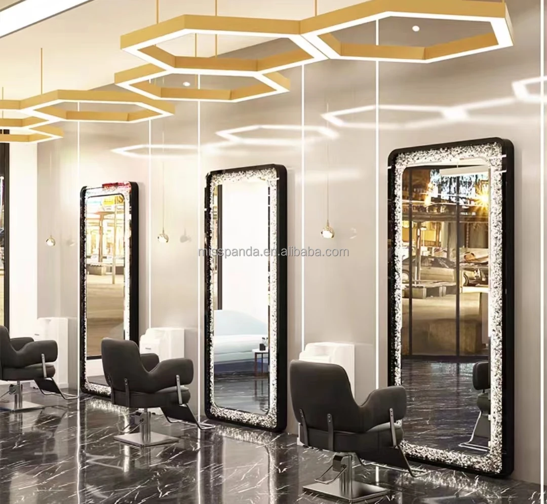 Hairdressing Salon Styling Stations Led Lighting Single Sided Mirror ...