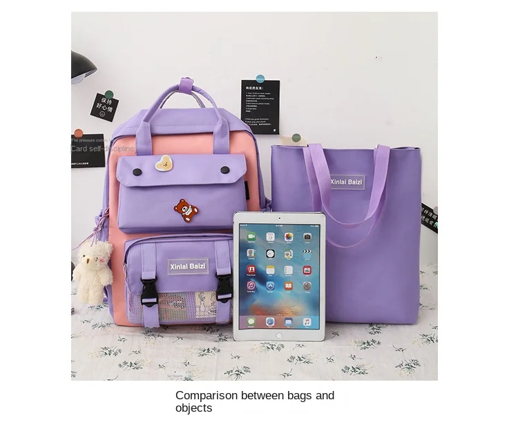 Fashion Cheap Canvas Sac Scolaire Teenager 4pcs Set School Backpack ...