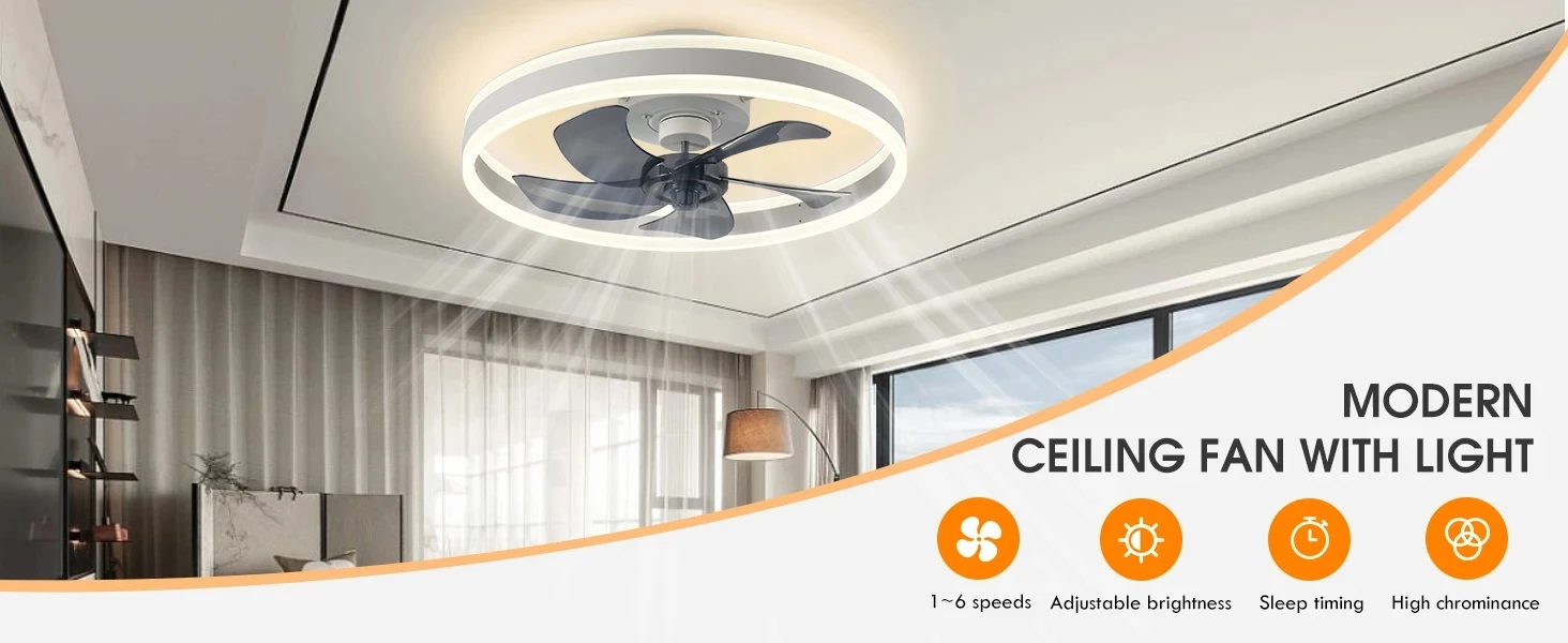 20 Inch Circular Ceiling Fans with LED Lights & Remote
