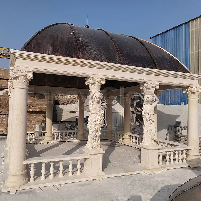 Square Greek Marble Garden Gazebo Large Outdoor With Corridor - Buy ...