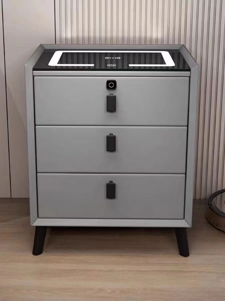 Modern Style Wooden Bedside Table With Three Color Lights,Wireless ...