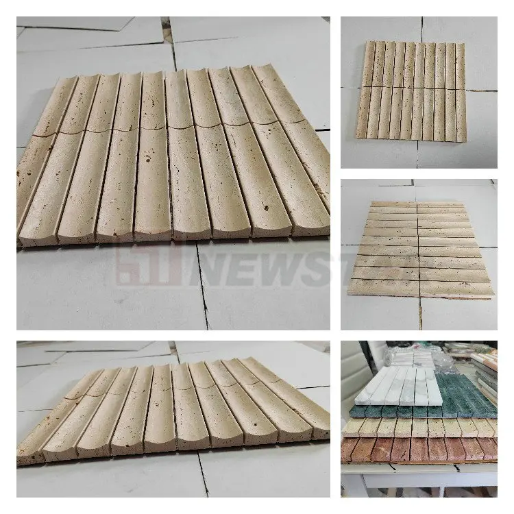 Fluted Marble Calcutta Gold Marble Mosaic Tiles for Kitchen Backsplash