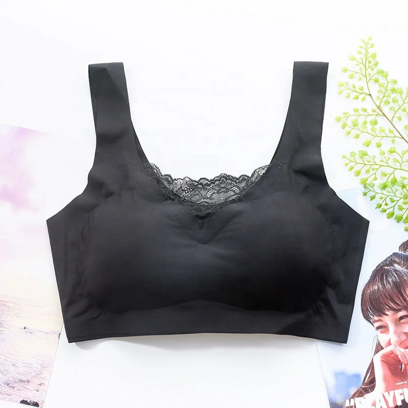 High Elastic Solid Color One Piece Soft Fabric Sports Seamless Big Bras ...