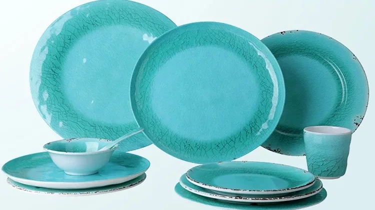 12 Piece Vintage Melamine Dinnerware Set Rustic Farmhouse Crackle ...