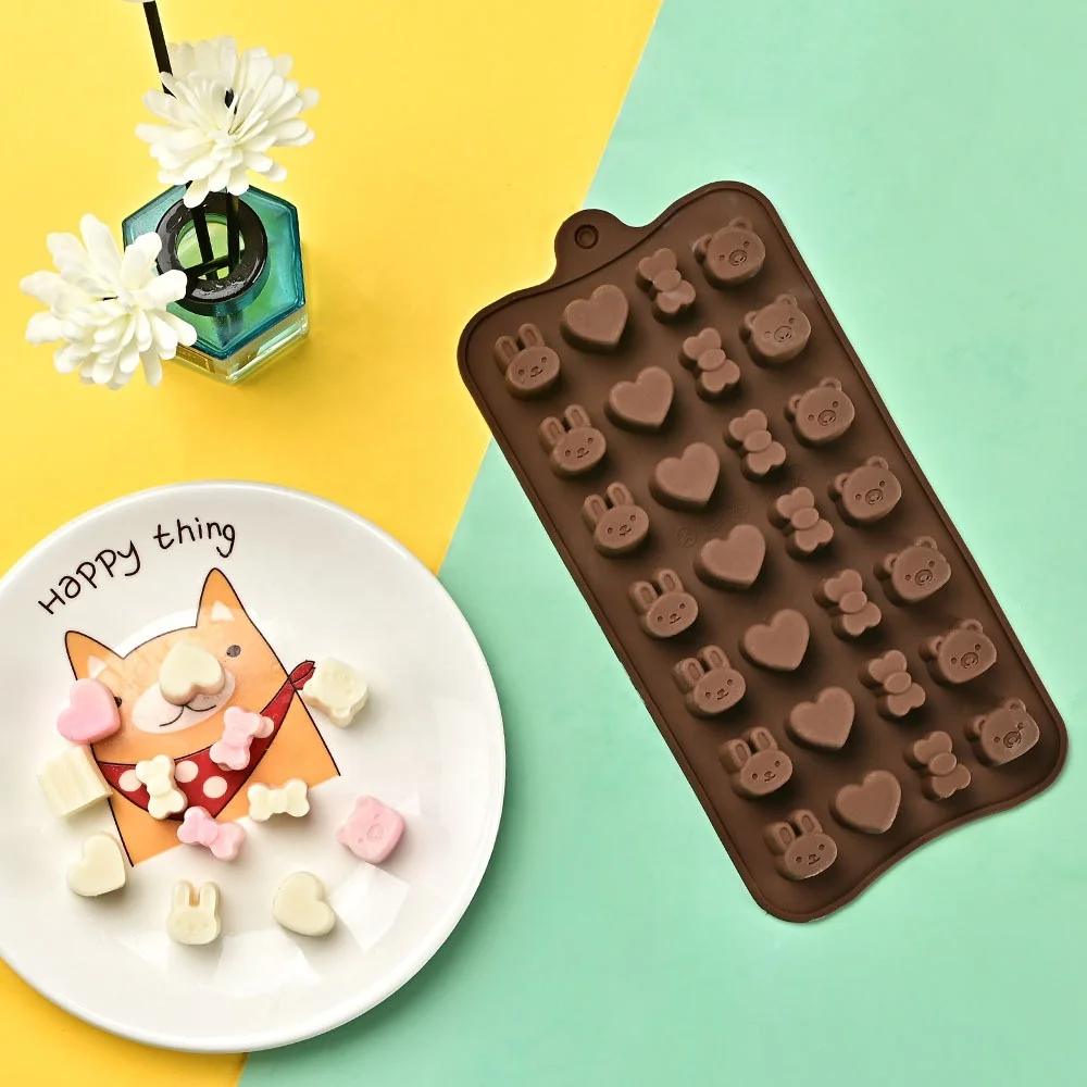 15 Holes Cute Cartoon Animals Shaped Chocolate Mould Bear Cat Rabbit ...