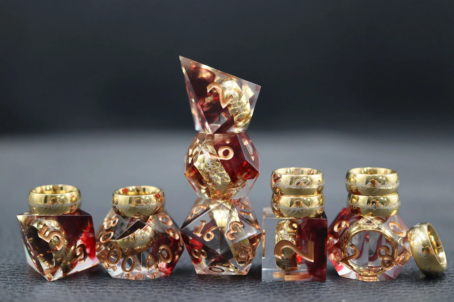 Transparent Sharp Edge Polyhedral Gold Magic Rings Dice Set 7pcs DND ...