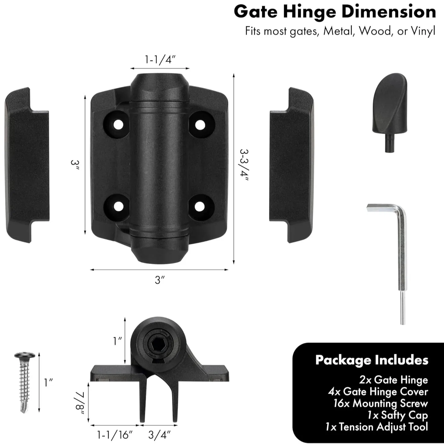 Nylon Self Closing Gate Hinges Self-Aligning Pool & Outdoor Hinges for ...
