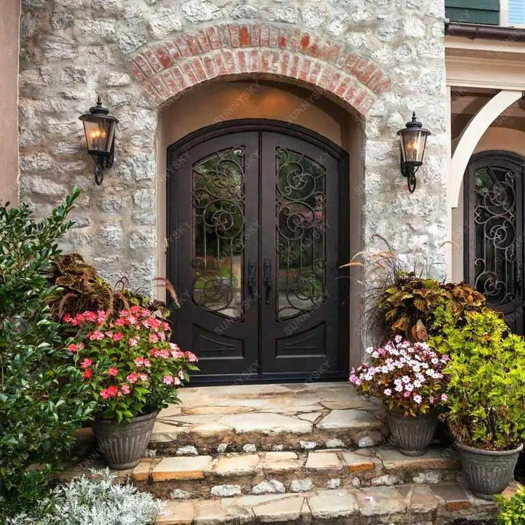 XIYATECH Exterior Main Door Designs Villa Main Iron Glass Door Entrance ...