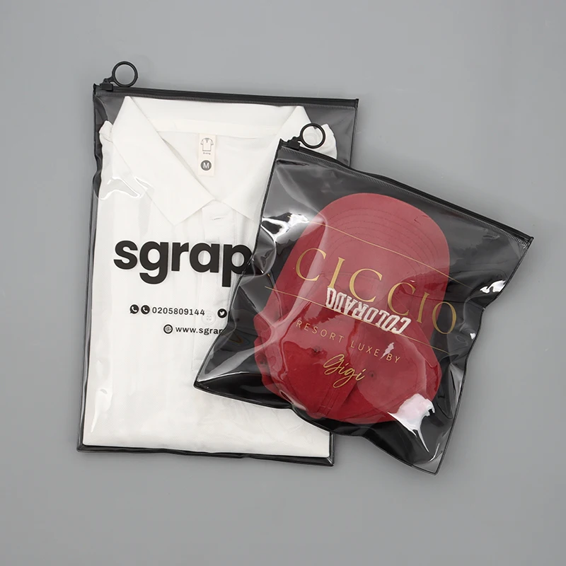 High Quality PVC Packaging - Tshirt Hat Black Zipper Bag