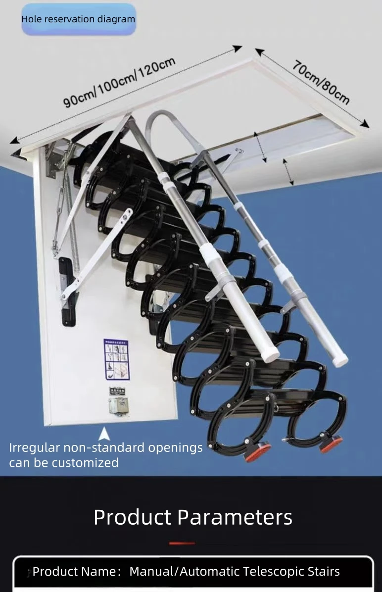 Attic Ladder with Hatch Telescopic Fold Loft Stair Pull Down Ceiling ...
