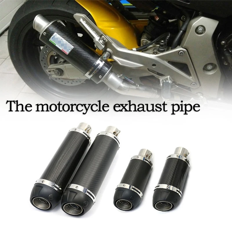 The New Carbon Fiber Motorcycle Muffler Slip-on Long Short Style Black ...