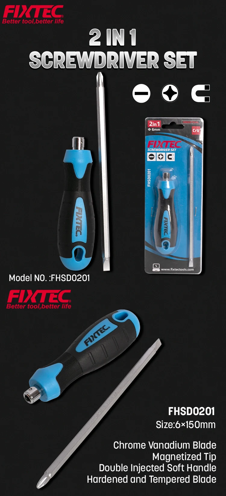 Fixtec Portable 2 In 1 Screwdriver Set Slotted Phillips Precision Screw Driver Tools Pocket ...