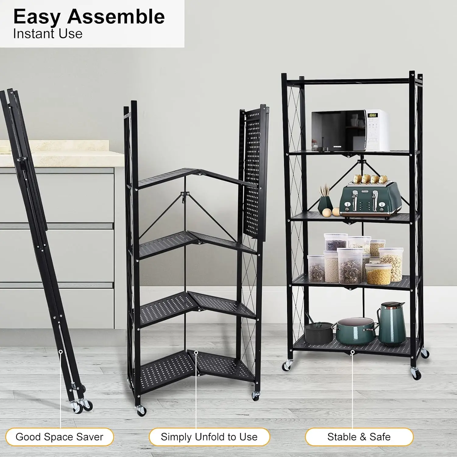 Metal Removable Folding Power Rack Collapsible Stackable Home Kitchen ...