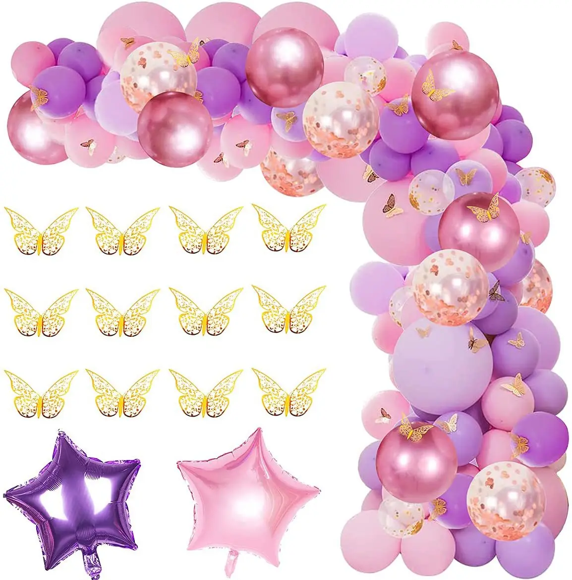 Golden Butterfly Purple Birthday Balloon Decoration Set Birthday ...