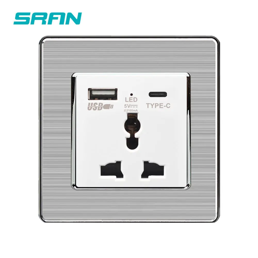 Universal Power Outlets Electrical Stainless Steel Iron Plate Wall ...