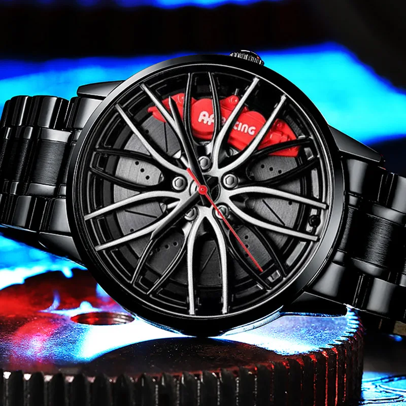 Car Wheel Watch - Stylish 3D Hollow Dial Stainless Steel