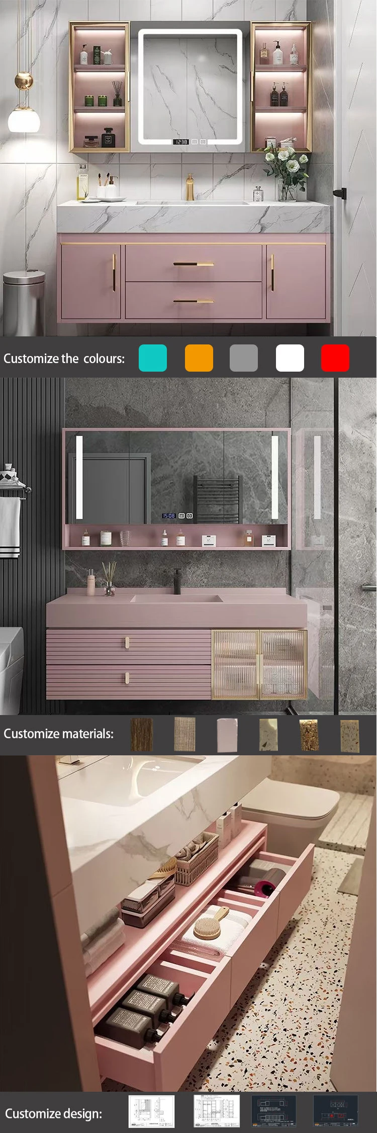 Hpl Bathroom Cabinets with Light for Home Sink and Mirrors Bathroom ...