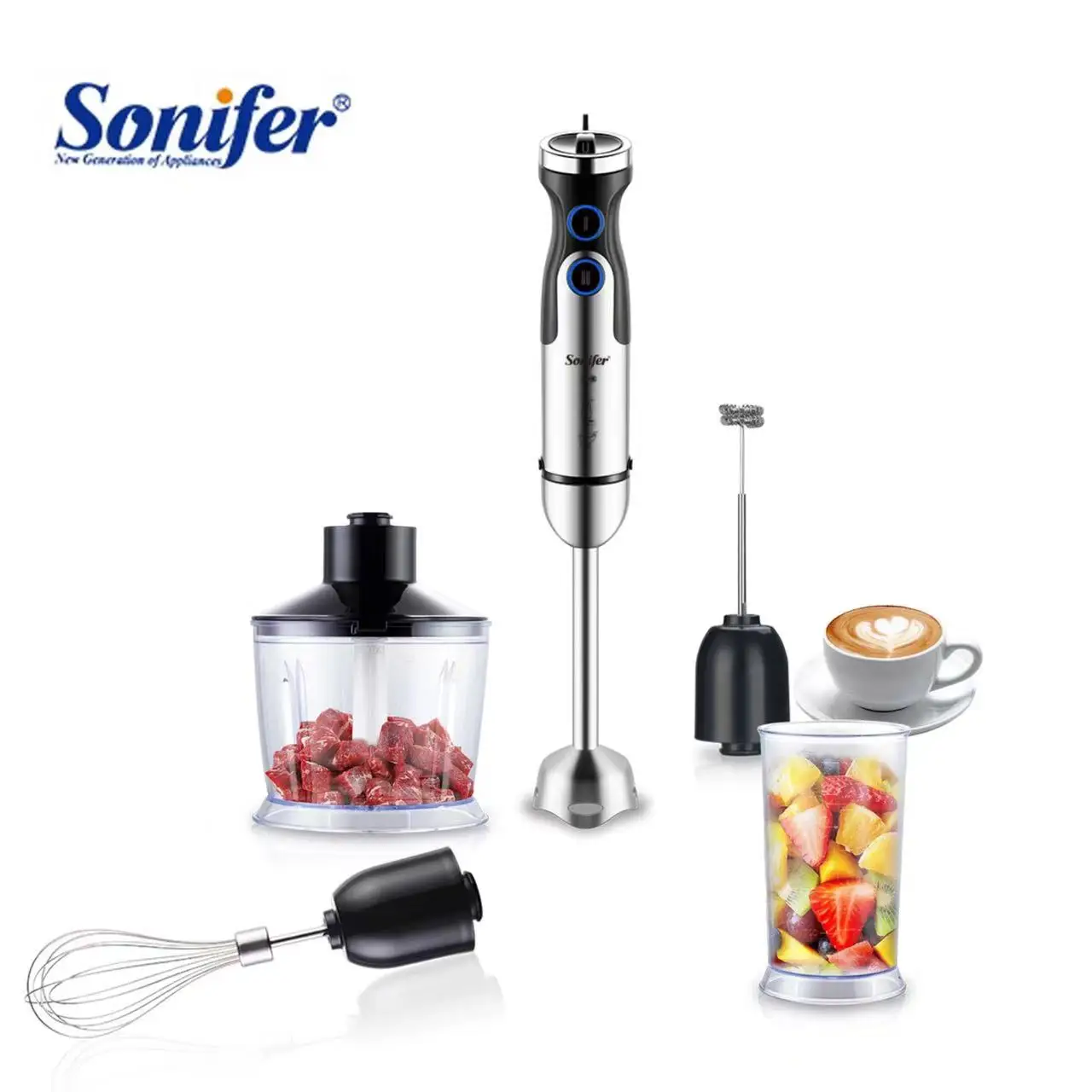 Sonifer Sf-8091s Led Light 1000w Multifunctional Chopper Whisk Set 5 In ...
