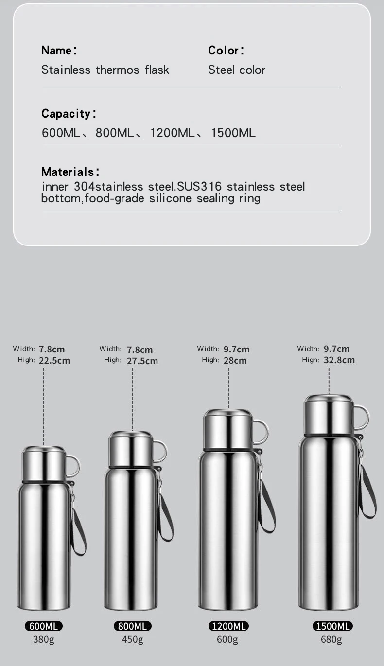 Custom Logo 600ml-1500ml Water Bottle Stainless Steel Vacuum Cup Vacuum ...