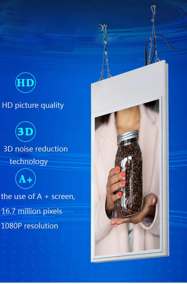 55Inch Double Sided Hanging Lcd High Brightness Window Facing Display ...