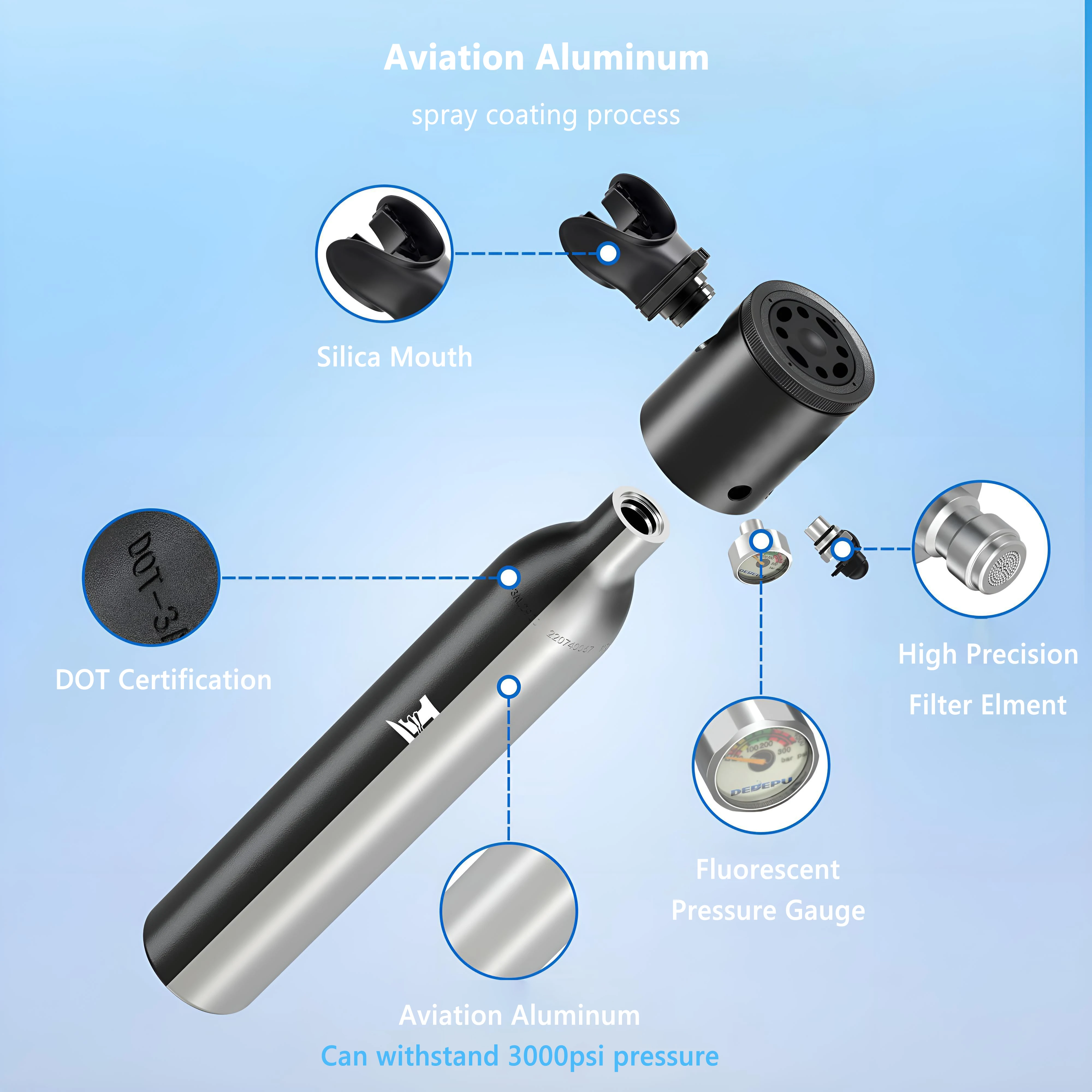 Trimix Lung 0.5l Snorkeling Mask Aluminium Sub-mask With Scuba Cylinder ...