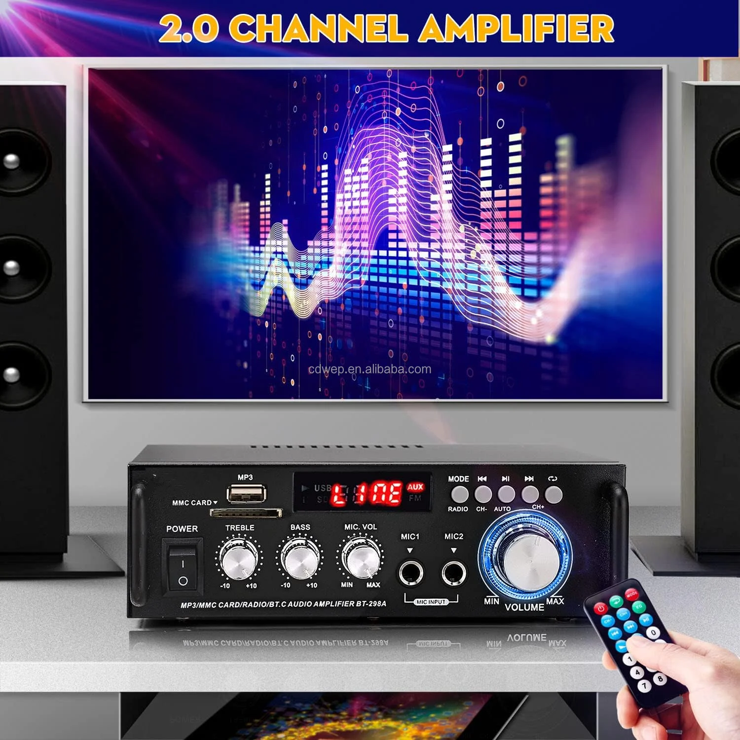 BT-298A Home Amplifiers Audio Display 300Wx2 Wireless Blue Tooth 5.0 ...