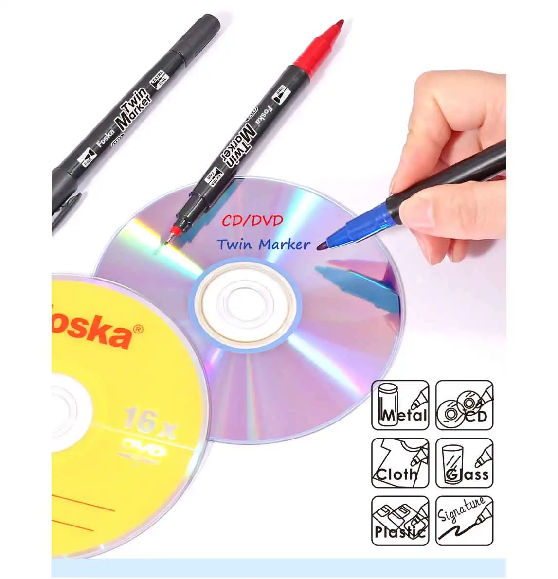 Foska CD Marker Pen - Dual-Tip Permanent Writing Tool