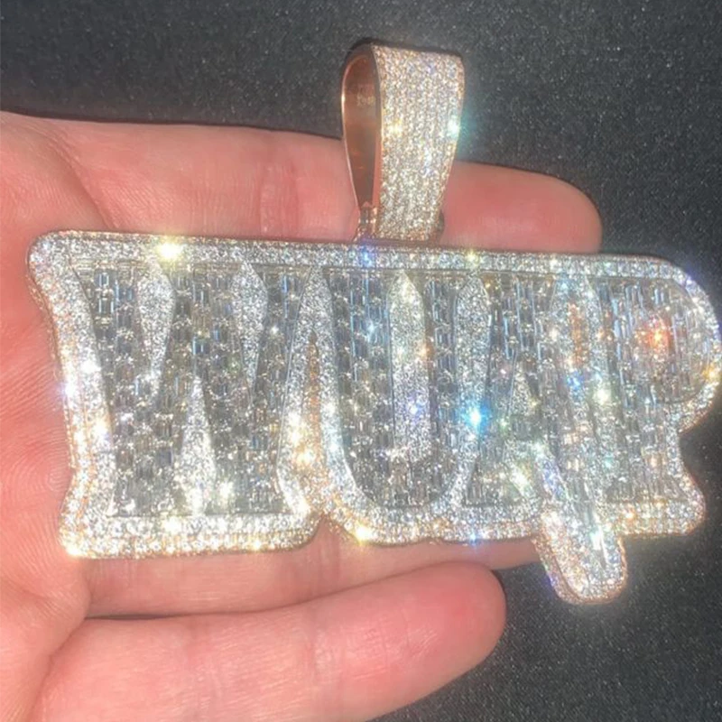 Mens Iced Out Custom Letter Pendant Hip Hop Iced Out S925 Charm Two ...